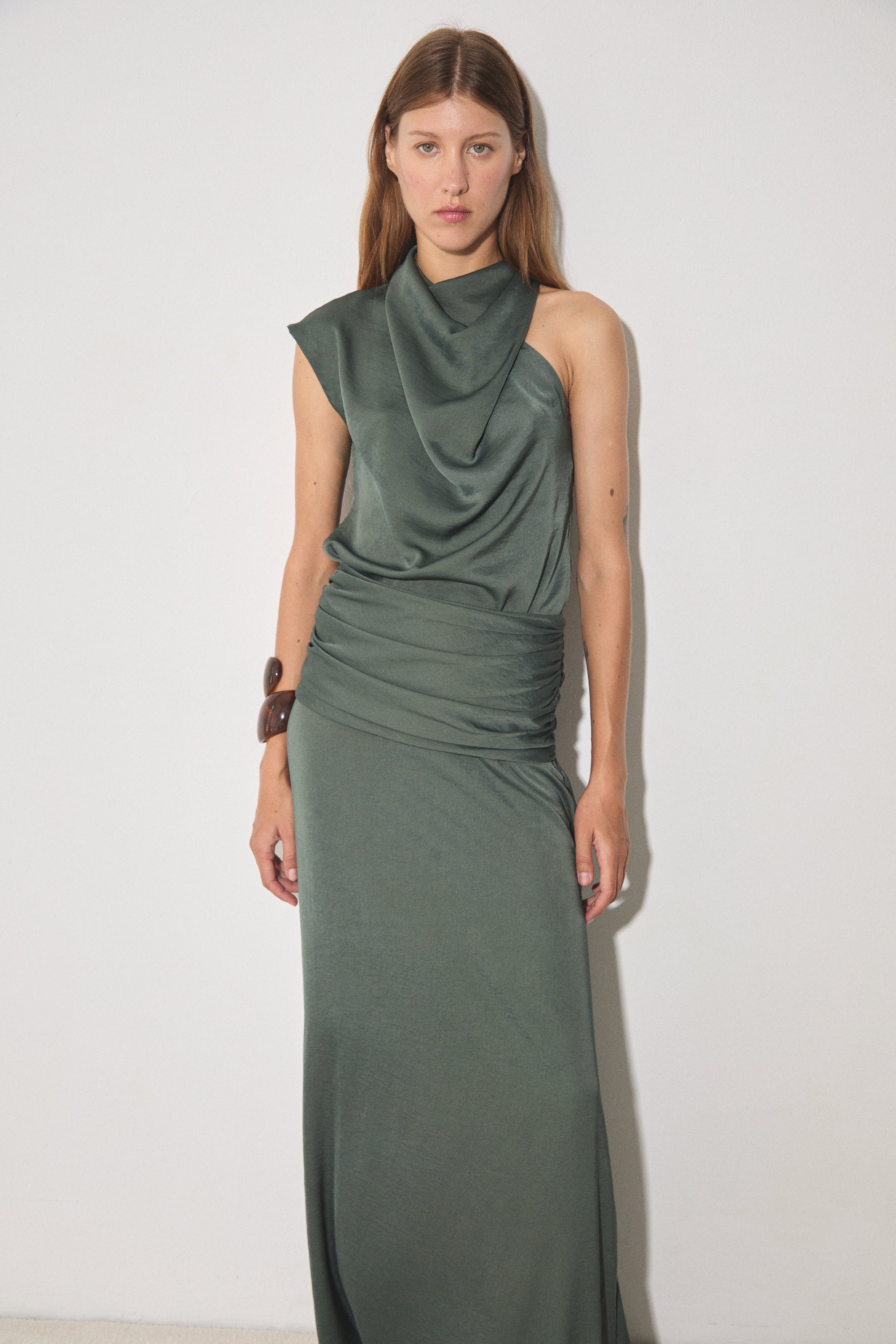 Elise Khaki Skirt with Draped Waist | Avec Studio
