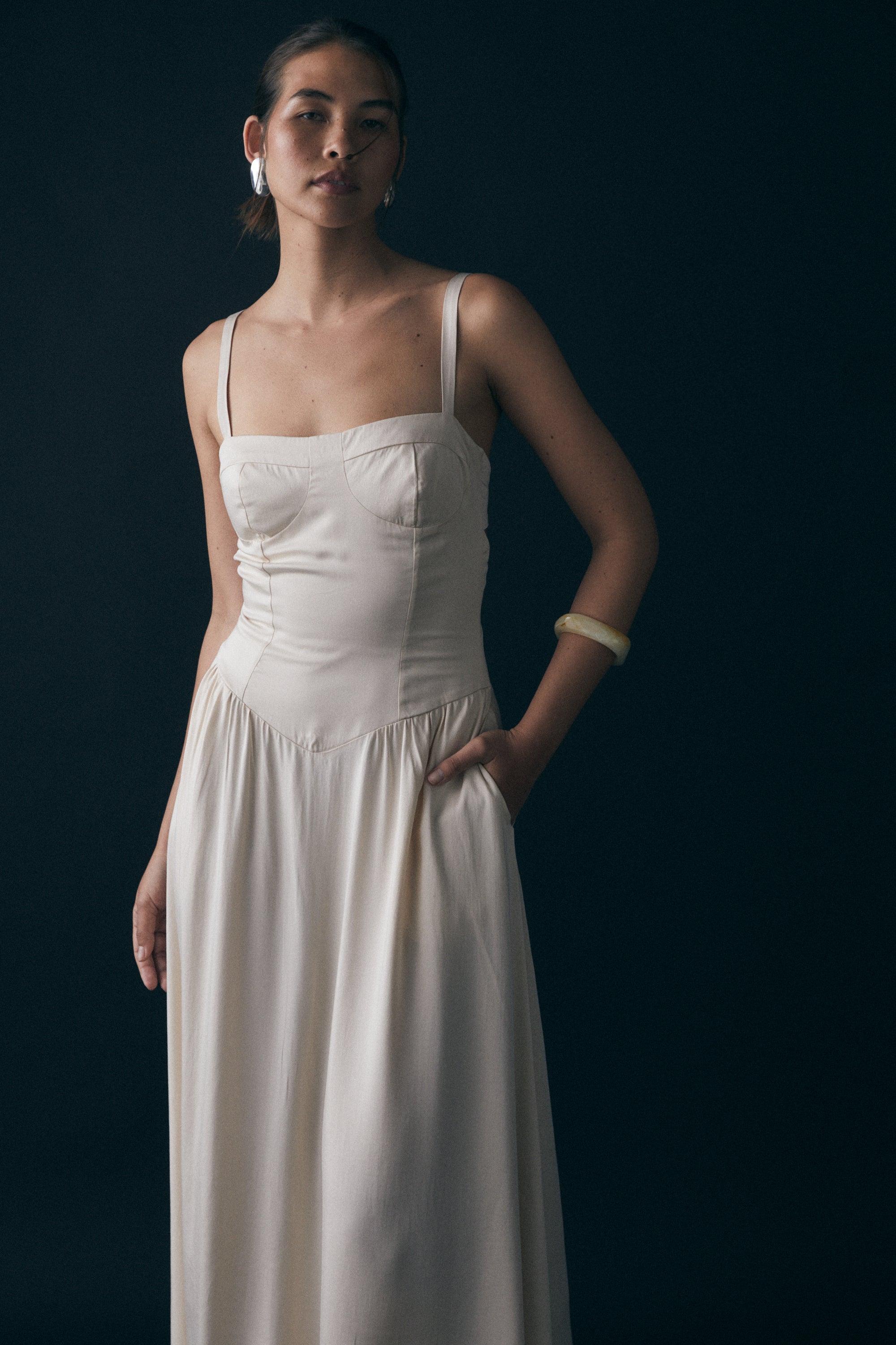 Nora Dress, Ecru | Wedding Guest Midi Dress – Avec Studio