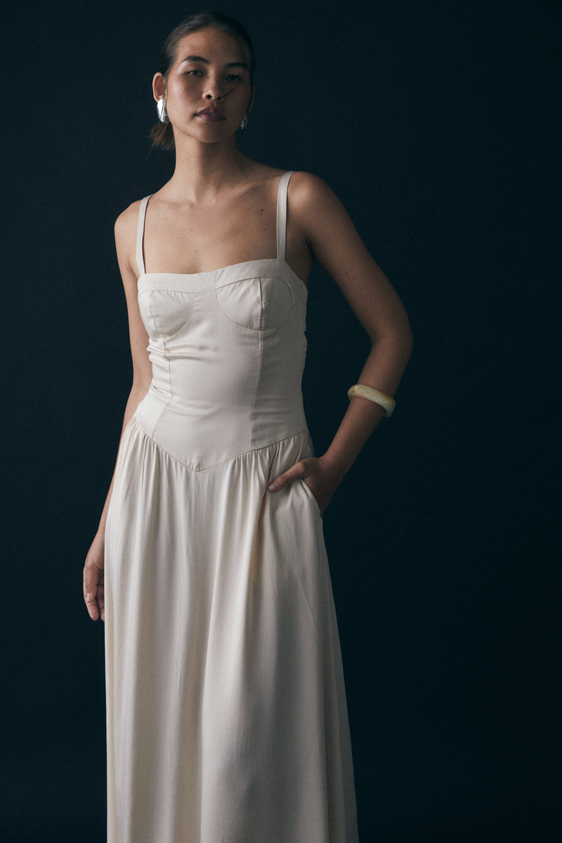 Nora Dress, Ecru | Wedding Guest Midi Dress – Avec Studio