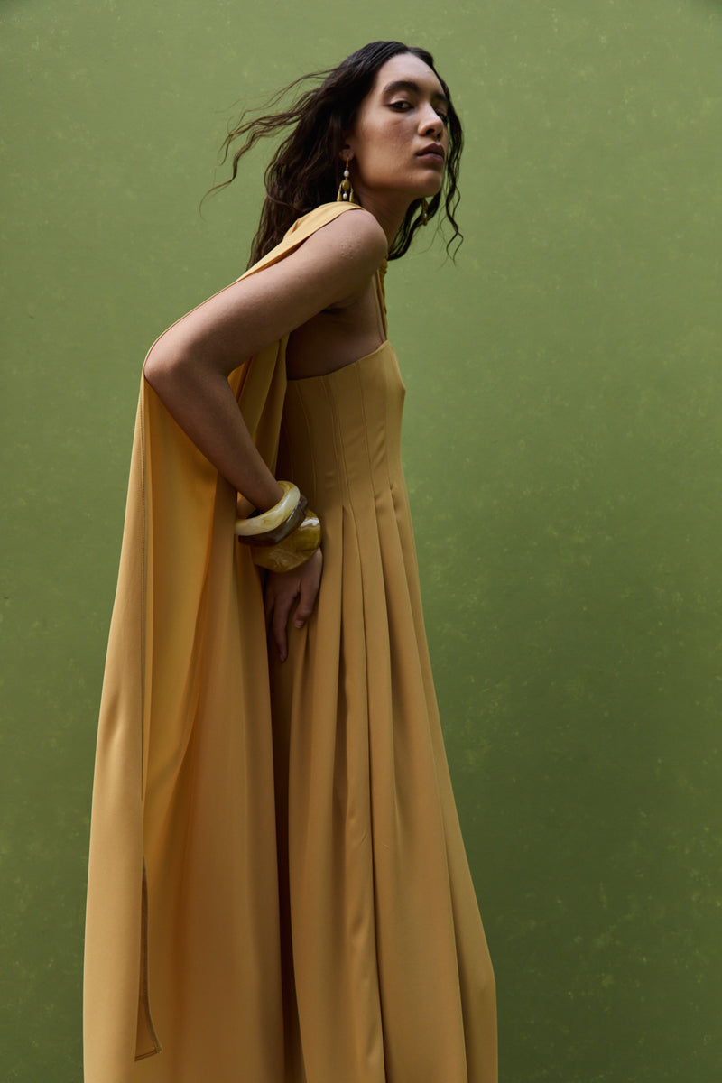 Maxime Dress, Mustard | Wedding Guest Midi Dress – Avec Studio