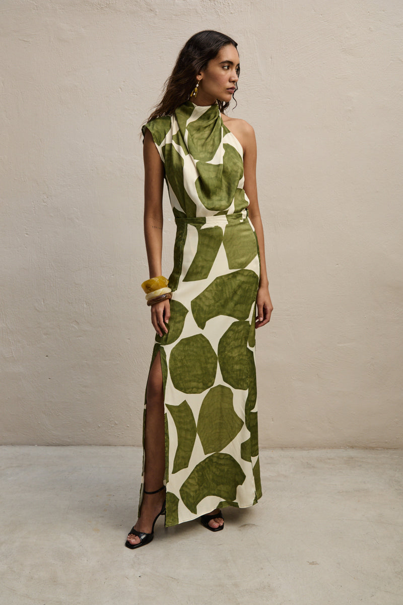 Paris Top, Green Brush | Asymmetric Occasion Top – Avec Studio
